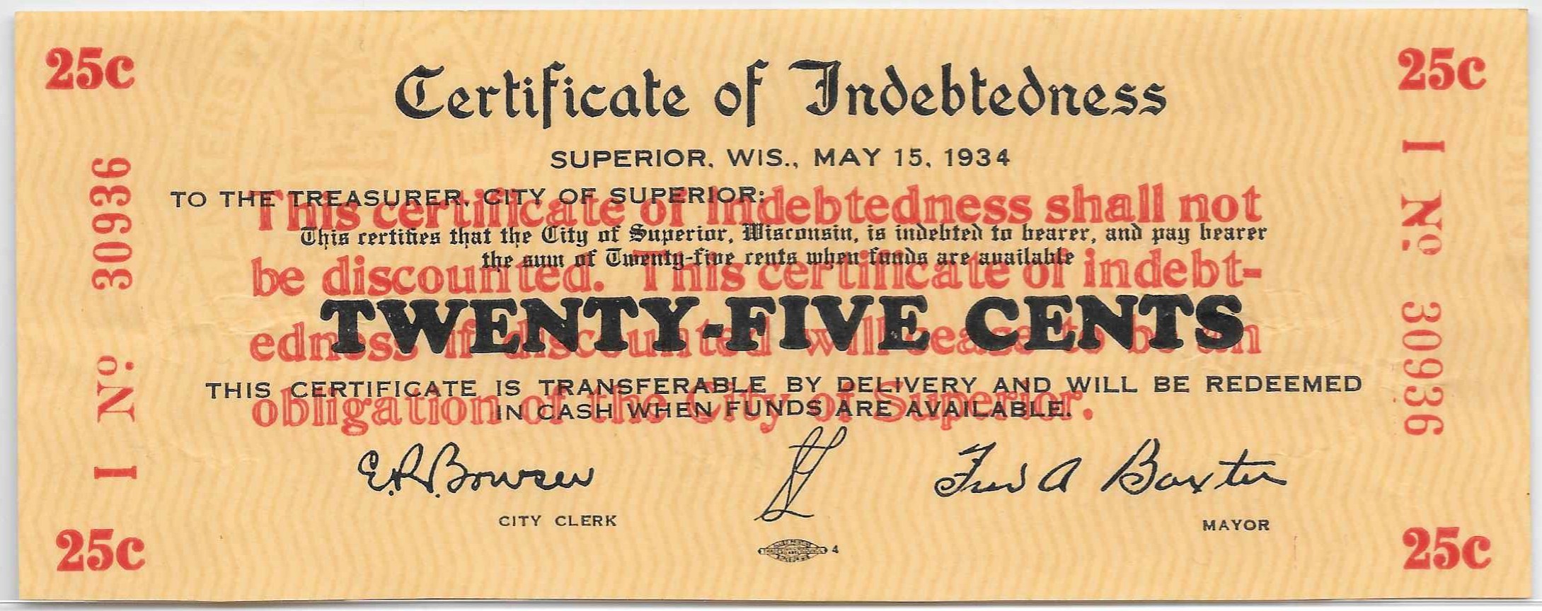 Superior | Wisconsin Depression Scrip